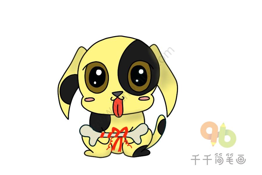 拿礼物的小狗简笔画_陆地动物