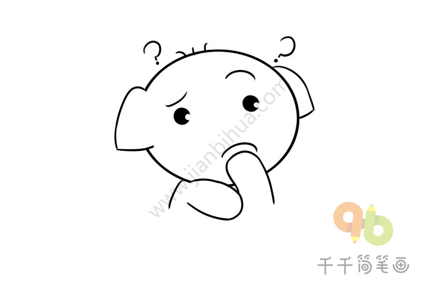 思考的小猪简笔画步骤图_猪