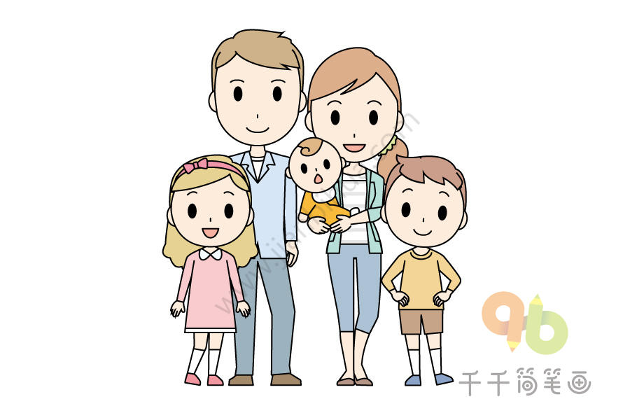 幸福的一家五口简笔画_家庭成员