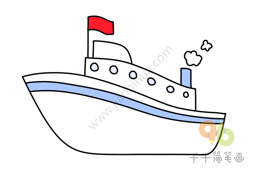 轮船简笔画步骤图片_船