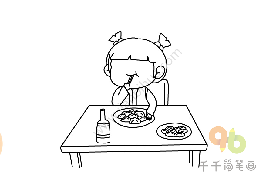 如何画关于春节的简笔画 吃美味的饺子_节日视频