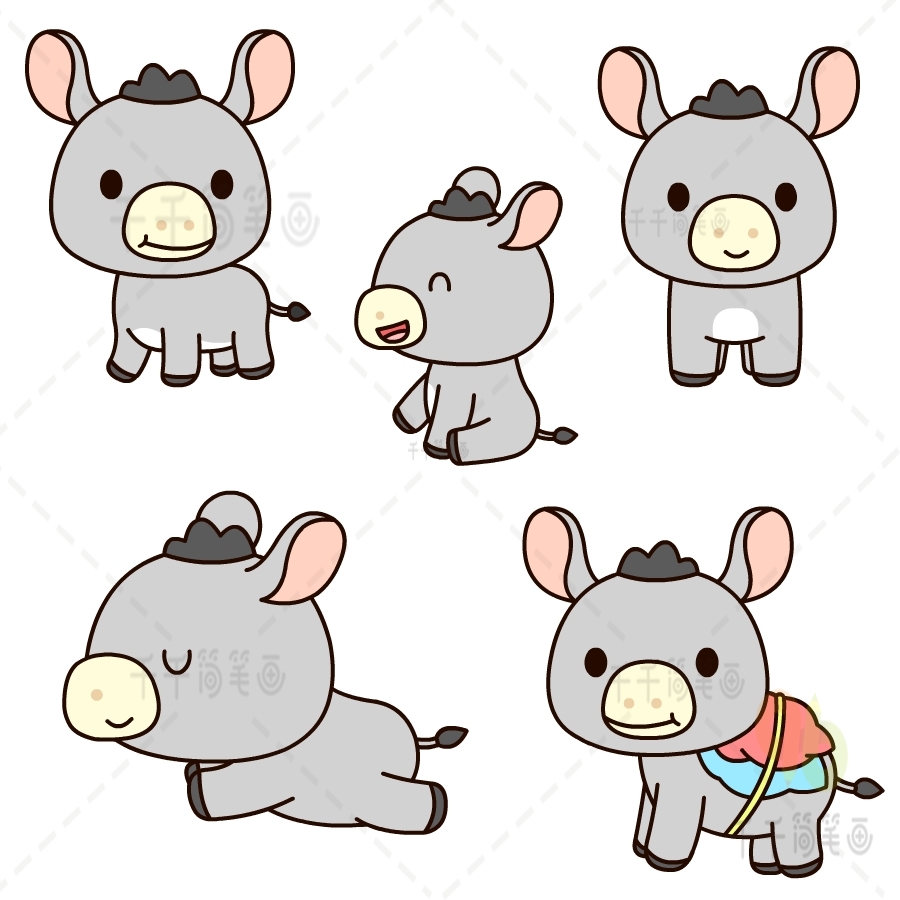 可爱的小毛驴简笔画合集 一看就会_陆地动物简笔画